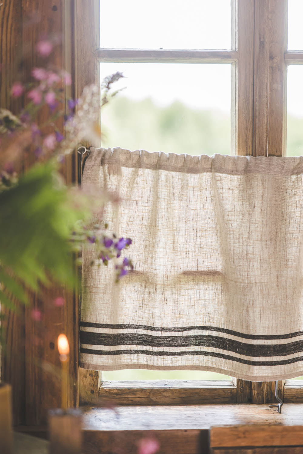 French style linen cafe curtain with black stripes – ForestlandLinen