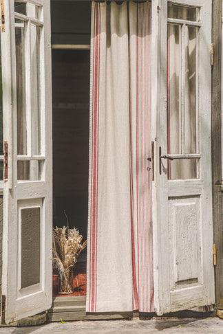 French style linen curtain with cherry red stripes – ForestlandLinen