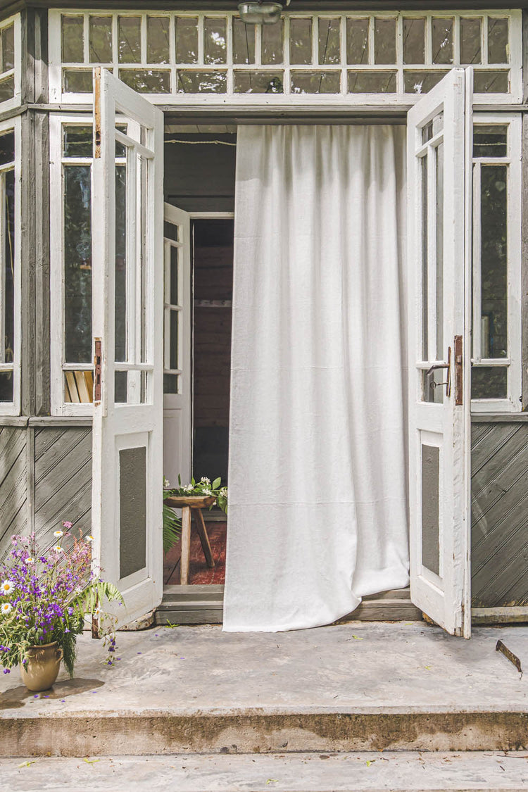 French style linen curtain with cherry red stripes – ForestlandLinen