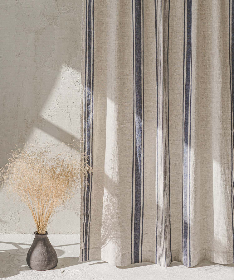 French style linen curtain with cherry red stripes – Forestlandlinen