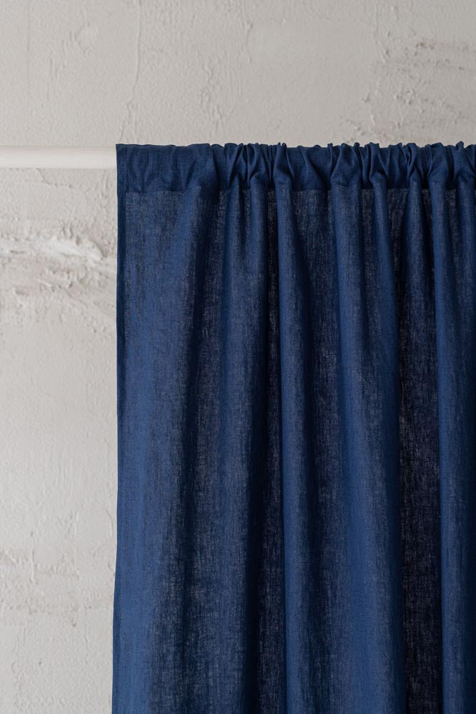 Midnight blue linen curtain – ForestlandLinen